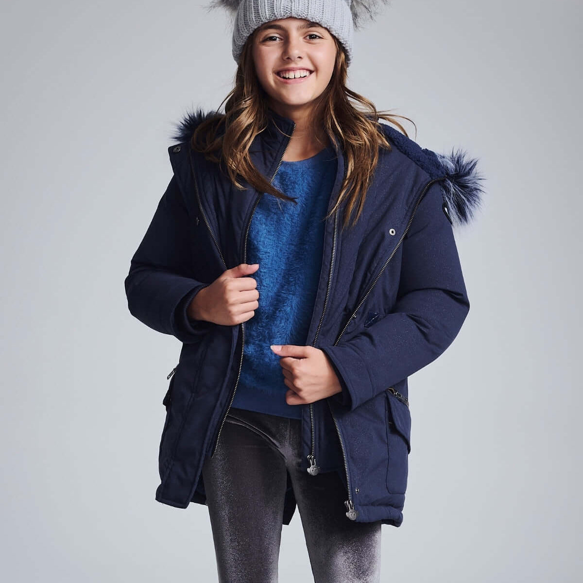 Girls Long Winter Coat in Navy | Appaman