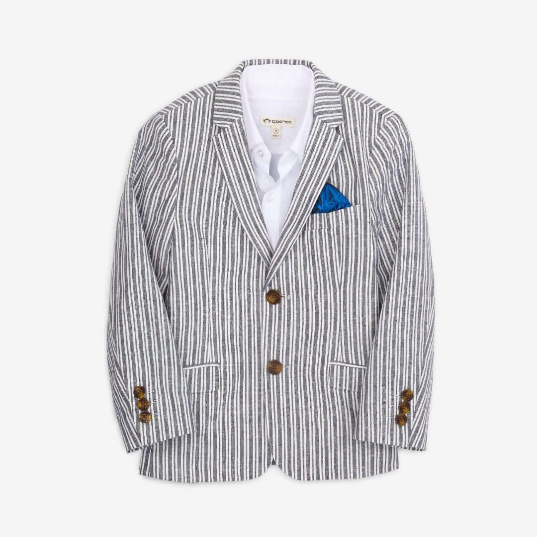 Shop Boys Linen Sports Jacket in Navy Stripe | Appaman Kids