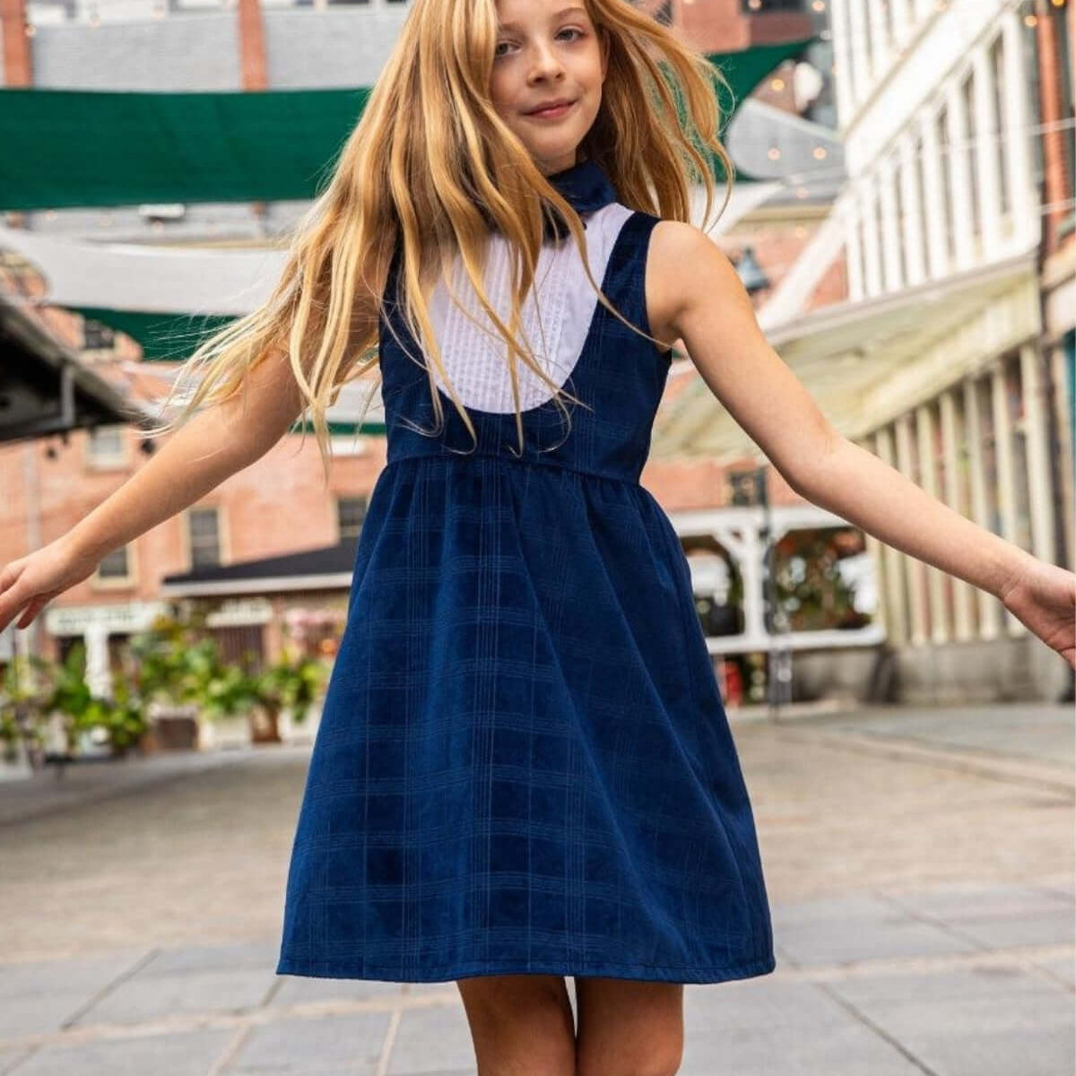 Girls Tuxedo Dress | Blue Velvet | Appaman